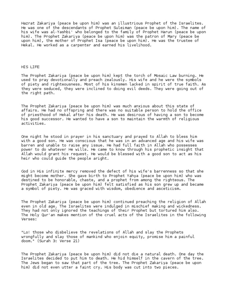 Death of Prophet Zakariya Explained | PDF | Muhammad | Religious ...