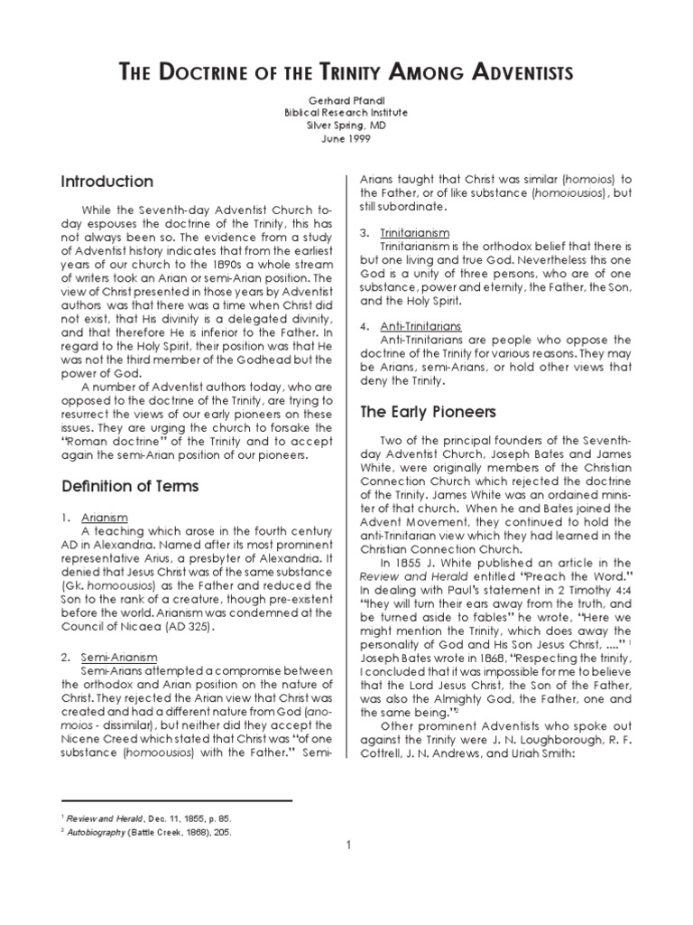 Trinity Doctrine Among Sda | Trinity | God The Father