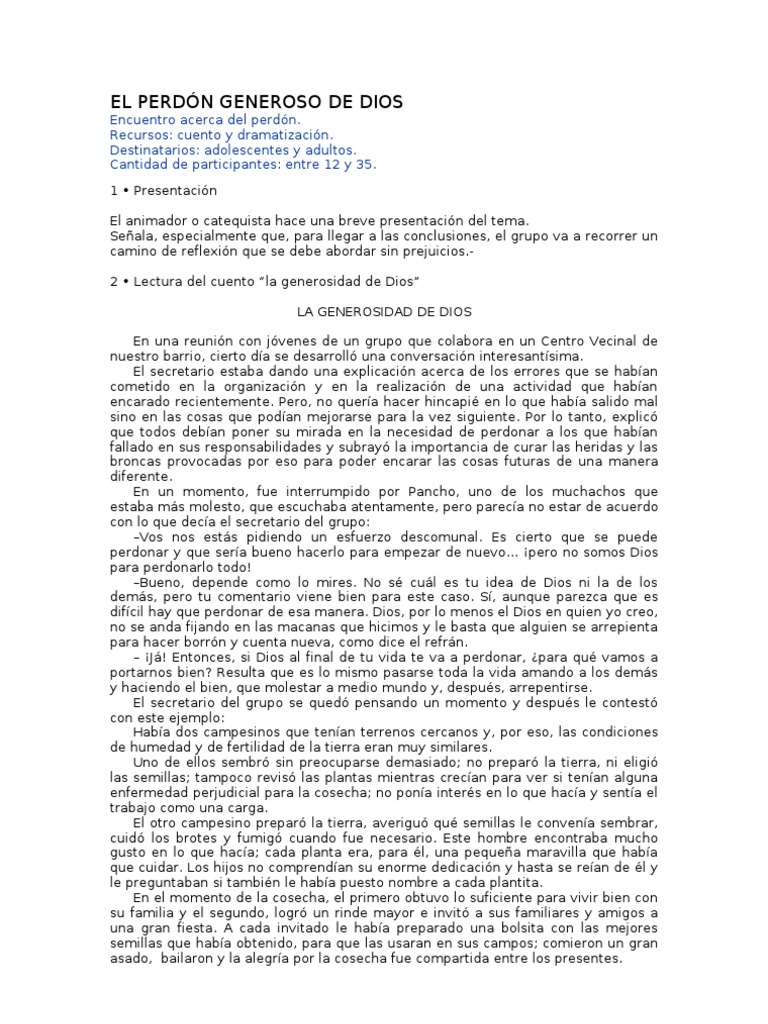 El Perdón Generoso de Dios | PDF | Perdón | Cuentos