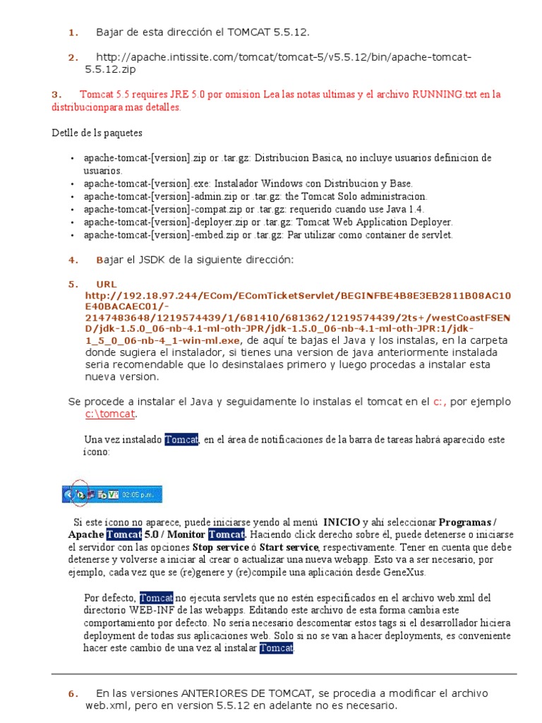 Configurar Java Tomcat 5-5.12 v01 | PDF | Java (lenguaje de programación) | Servidor SQL de ...