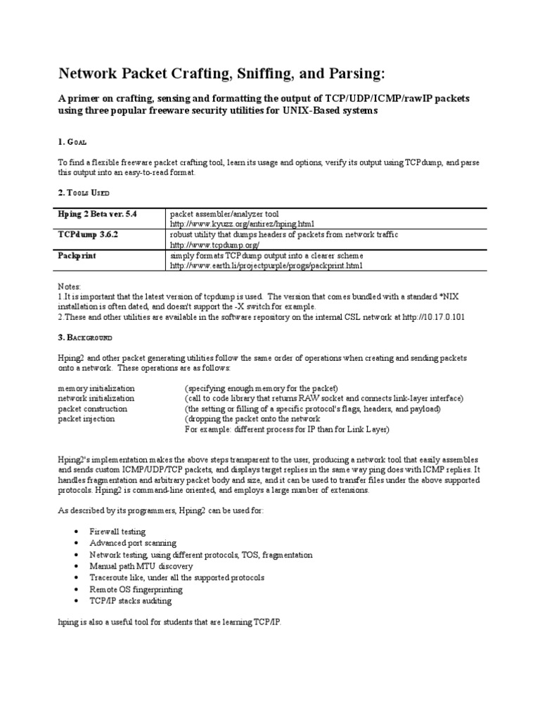 Network Packet Crafting, Sniffing, and Parsing | PDF | Transmission ...