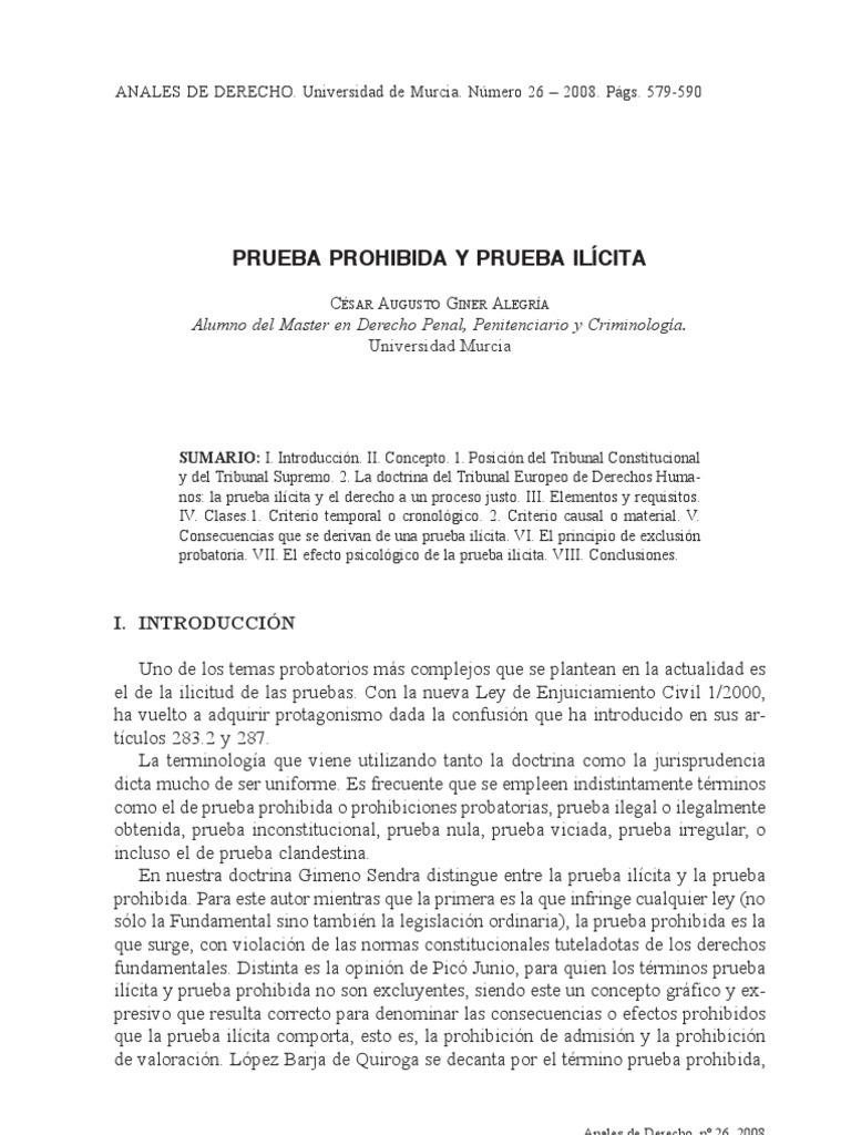 Prueba Prohibida y Prueba Ilícita | PDF | Evidencia (ley) | Derecho Constitucional
