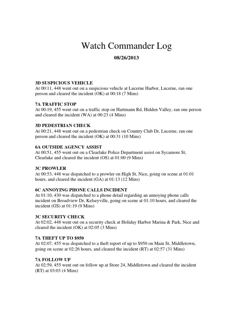 Lake County Sheriff's Watch Commander Logs | PDF | Traffic Stop | Land ...