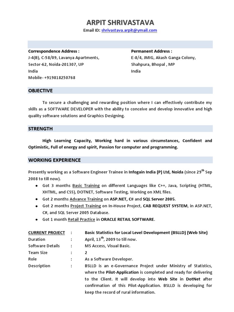 Arpit Resume Pattern3 For NET | PDF | Microsoft Sql Server | Java Server Pages