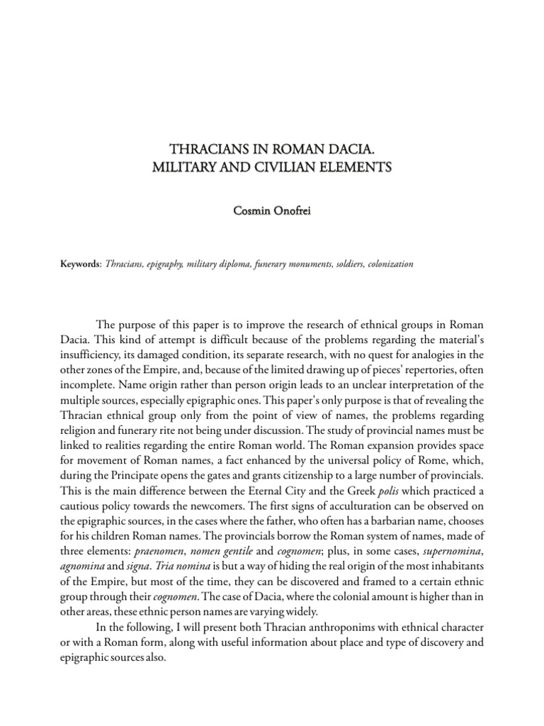Thracians in Roman Dacia: Names and Roles | PDF | Ancient Rome ...