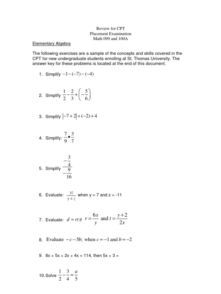 CPT Review | PDF | Fraction (Mathematics) | Abstract Algebra