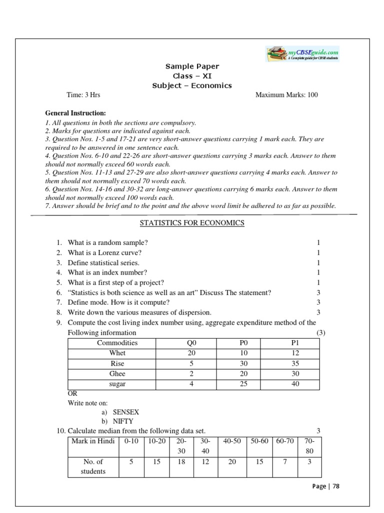 CBSE Class 11 Economics Sample Paper-07 | PDF | Resource | Economic Growth