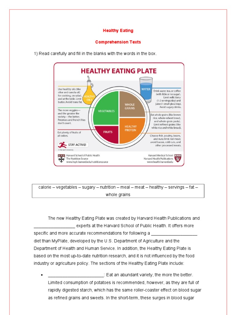Healthy Eating Text Comprehension | PDF | Healthy Diet | Diabetes ...