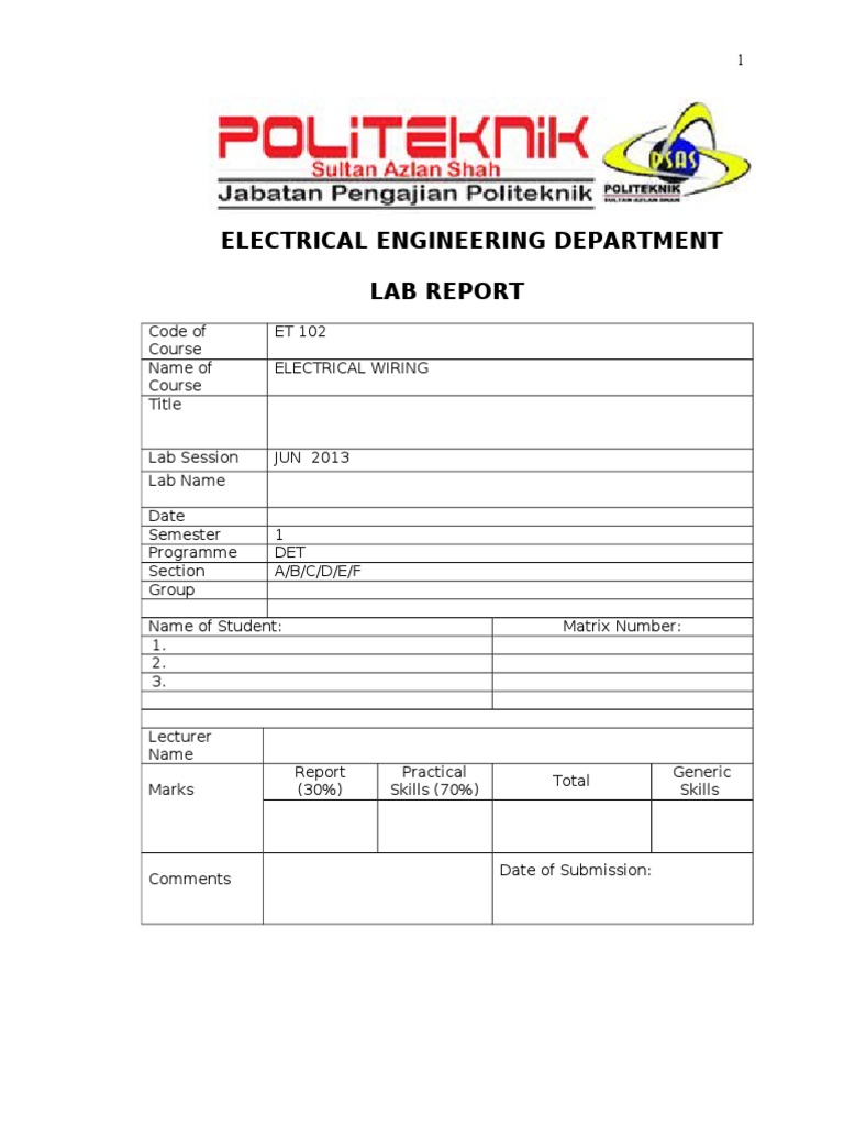 Electrical Wiring Lab Report | PDF | Electrical Wiring | Switch