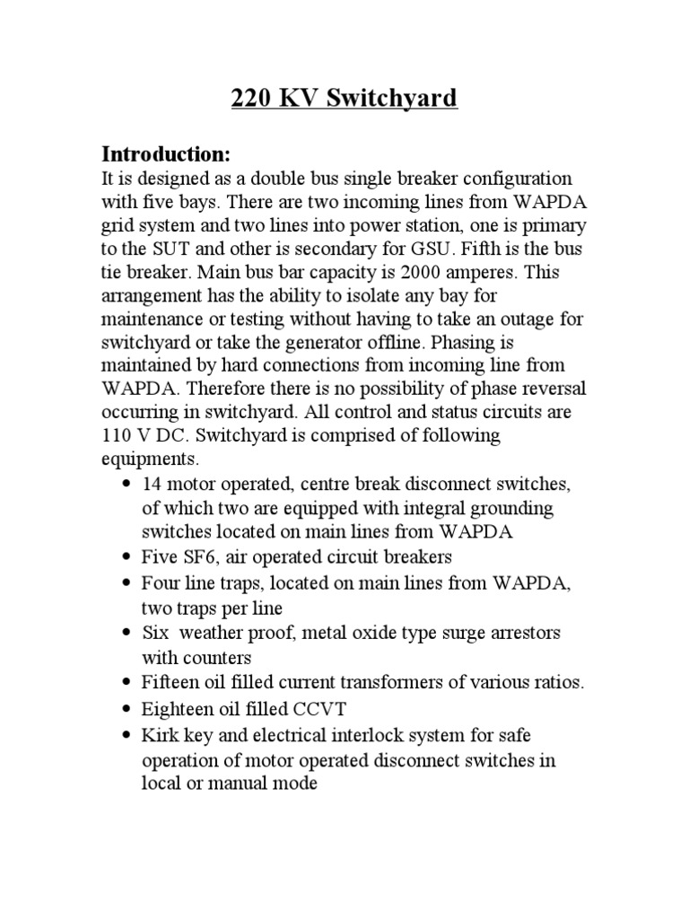 220 KV Switchyard Design and Operation | PDF | Technology & Engineering