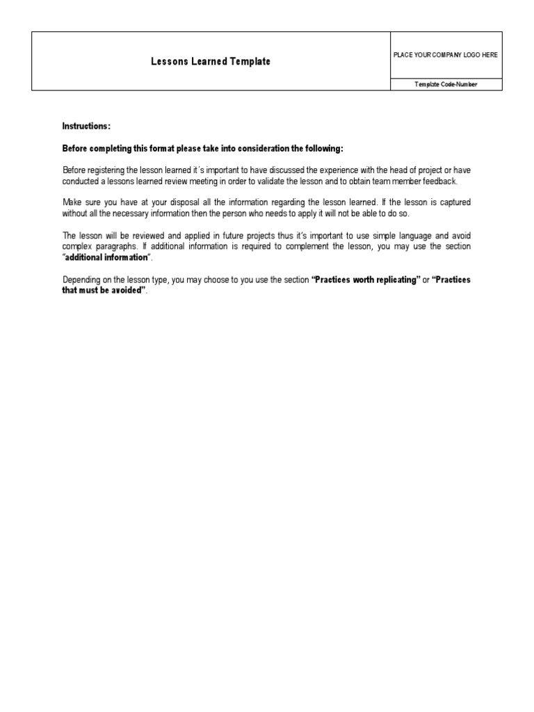Lesson Learned Template | PDF