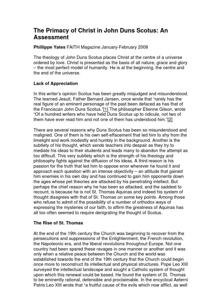 Jan 08 The Primacy of Christ in John Duns Scotus - An Assessment | PDF ...