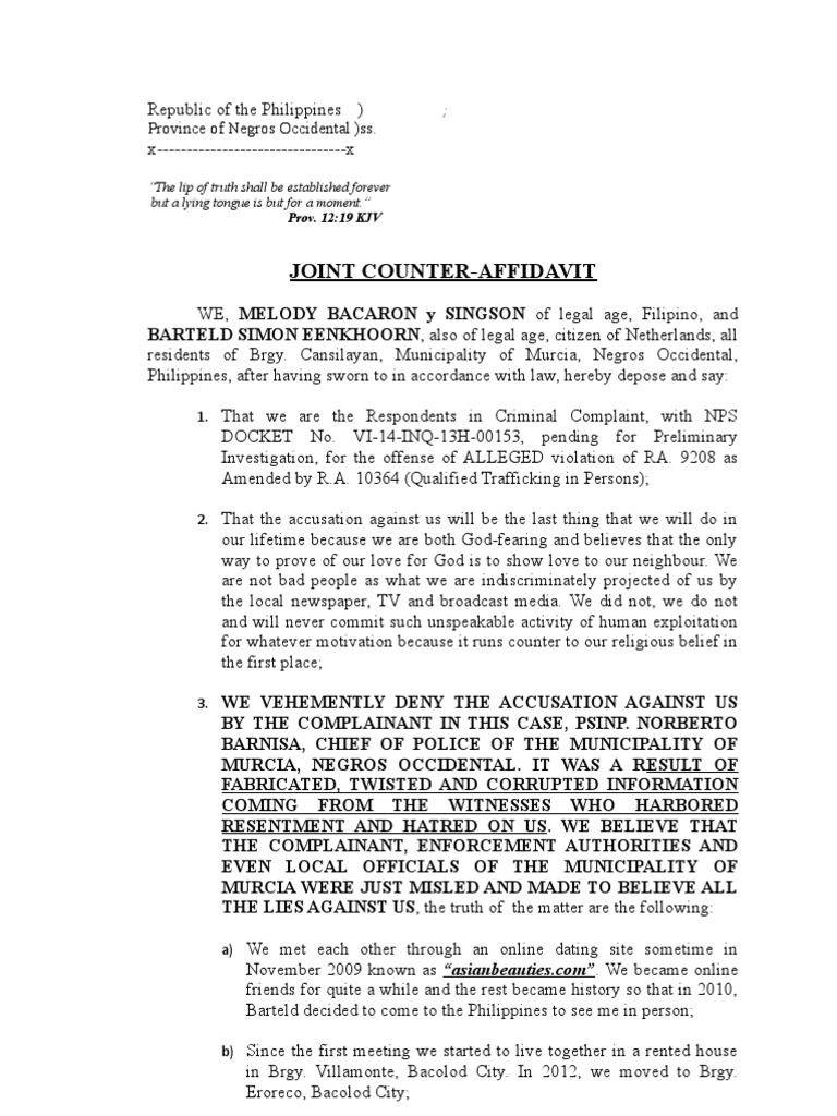 Counter Affidavit | PDF | Human Trafficking | Sexual Slavery