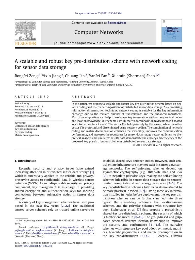 A Scalable And Robust Key Pre Distribution Scheme With Network Coding For Sensor Data Storage