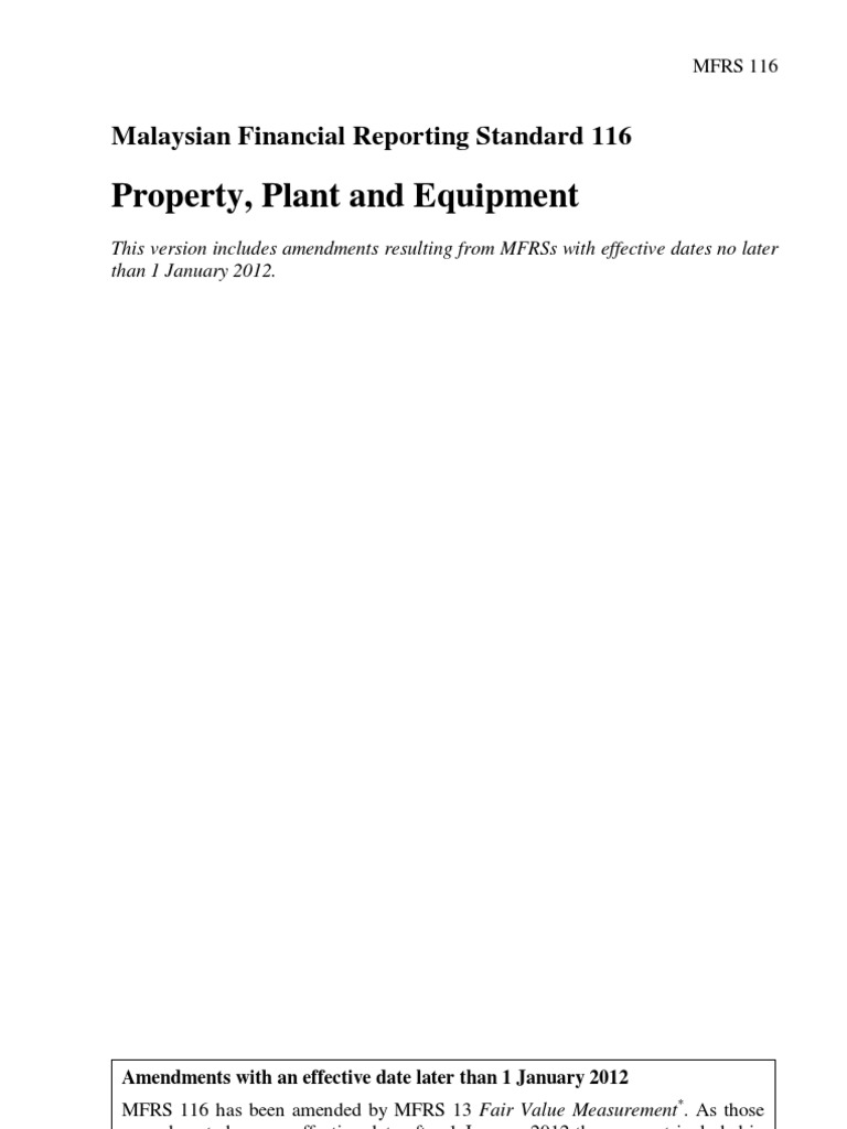 MFRS - 116 Ppe | PDF | Depreciation | International Financial Reporting ...