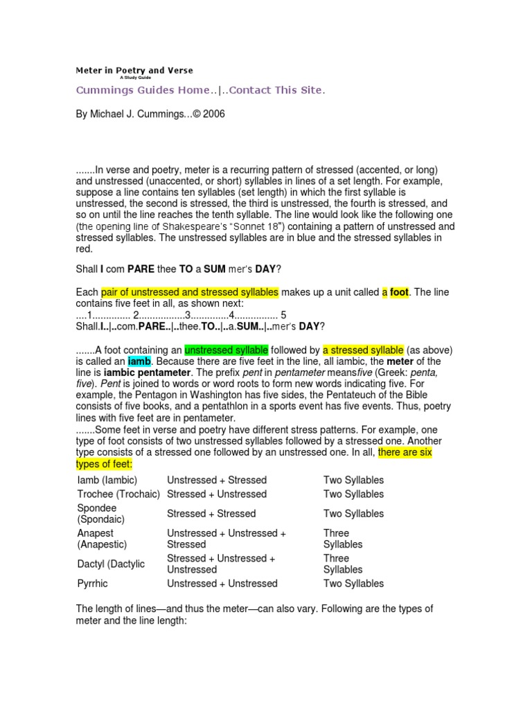 Meter in Poetry and Verse Extra | PDF | Metre (Poetry) | Poetic Devices
