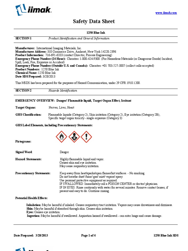 1250 Blue SDS | PDF