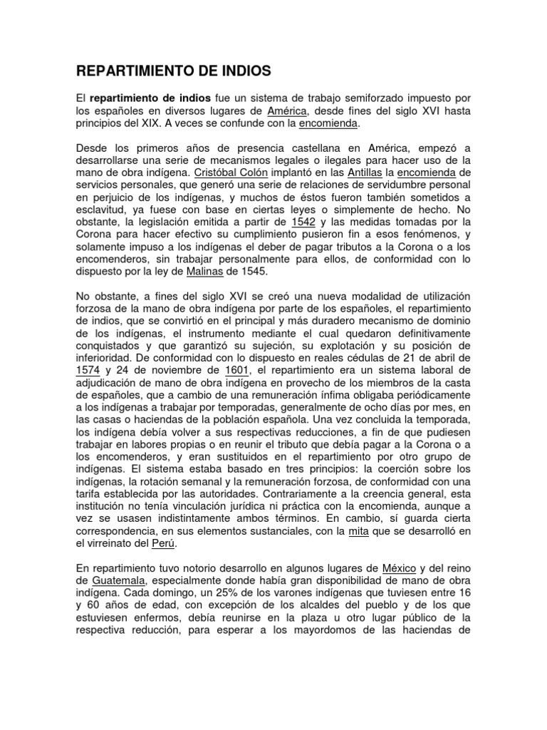 Repartimiento de Indios en la Colonia | PDF | Imperio español ...