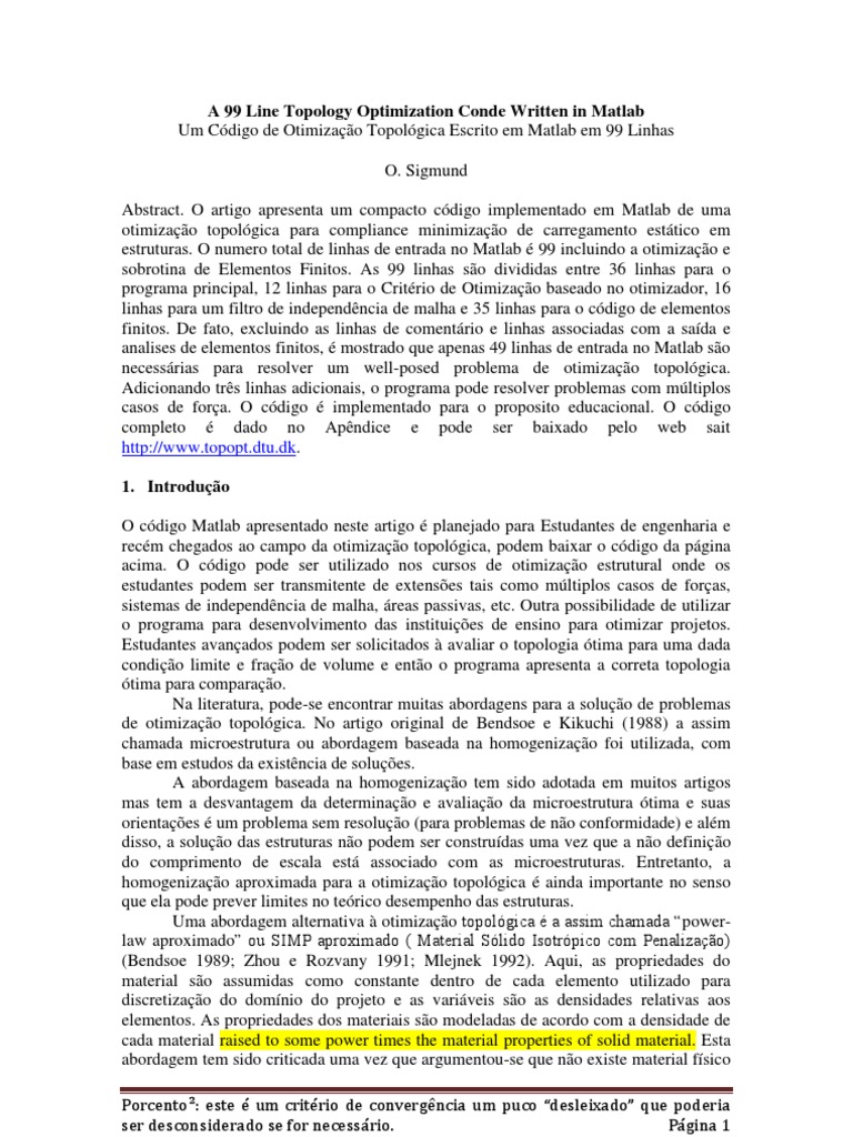 A 99 Line Topology Optimization Conde Written in Matlab | PDF ...