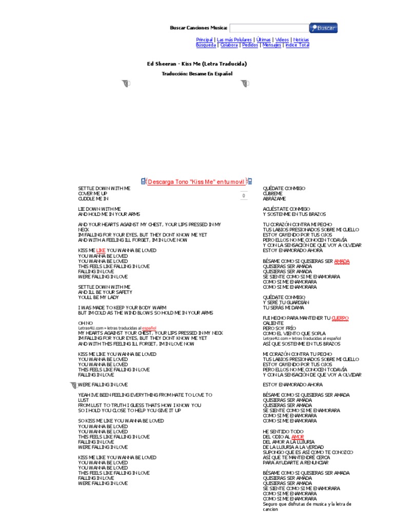Ed Sheeran - Kiss Me - Letra y Traducción - Lyrics | PDF | Música pop ...