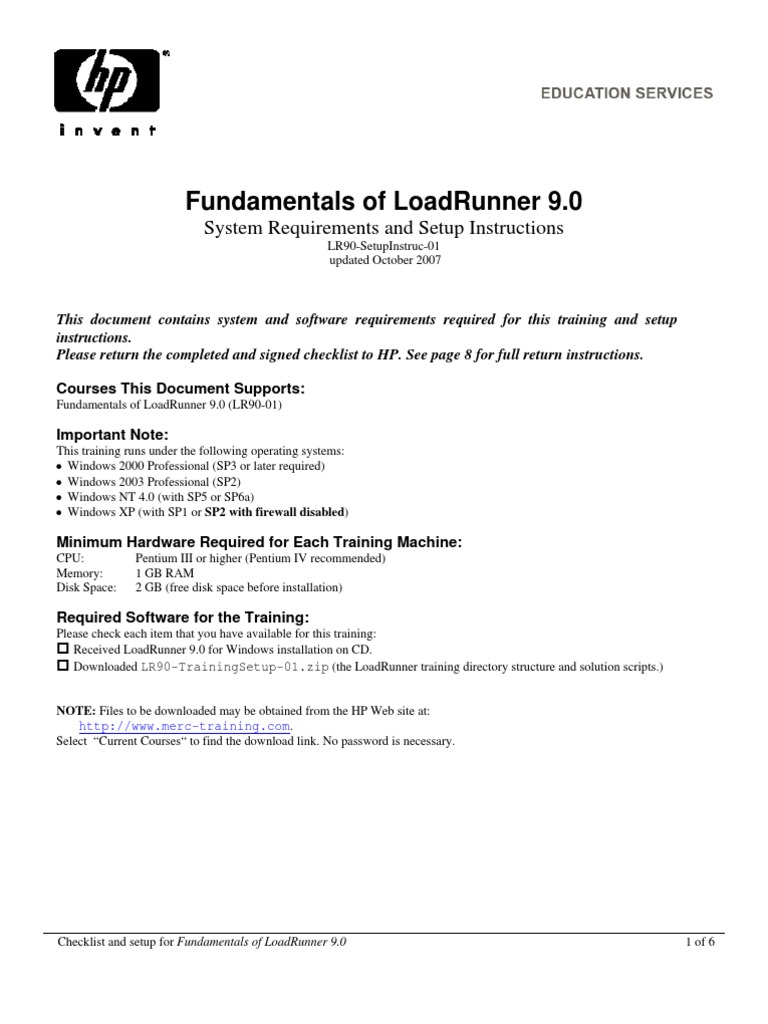 Fundamentals of Loadrunner 9.0: System Requirements and Setup Instructions | PDF | Zip (File ...
