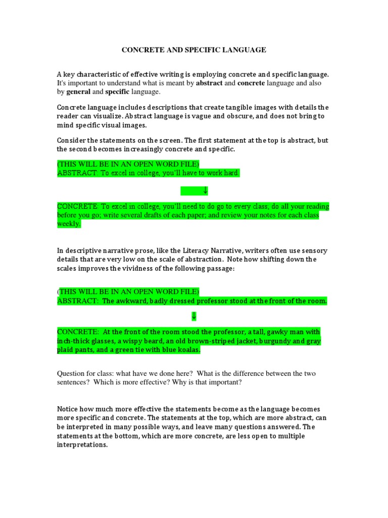 Concrete Words Activity | PDF | Abstraction | Linguistics