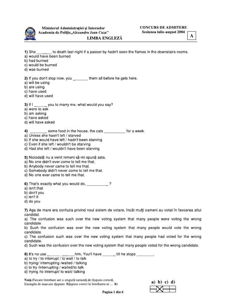 Teste Limba Engleza Grila