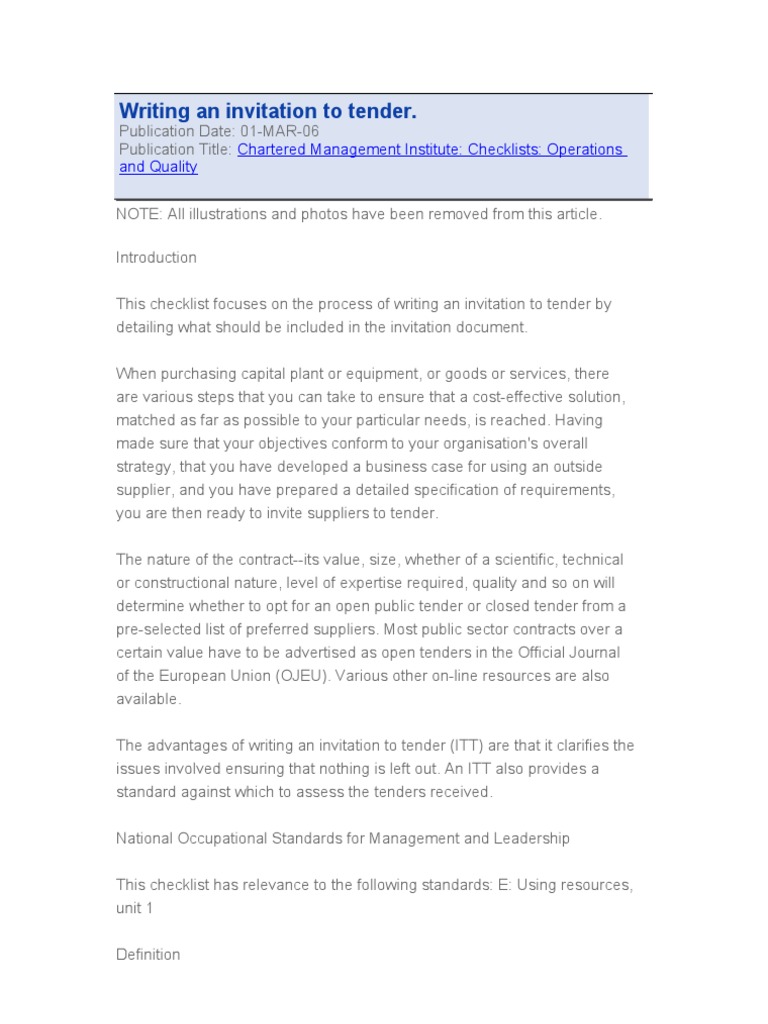 Writing An Invitation To Tender | PDF | Request For Proposal | Supply Chain