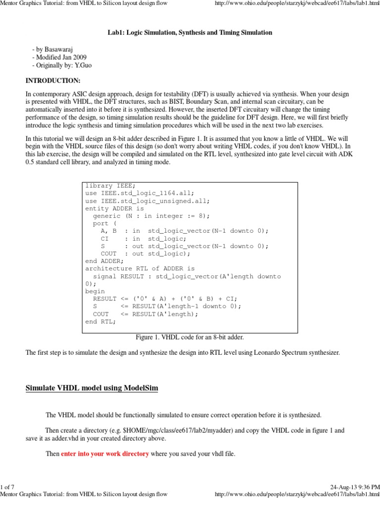 Mentor Graphics Tutorial - From VHDL To Silicon Layout Design Flow ...