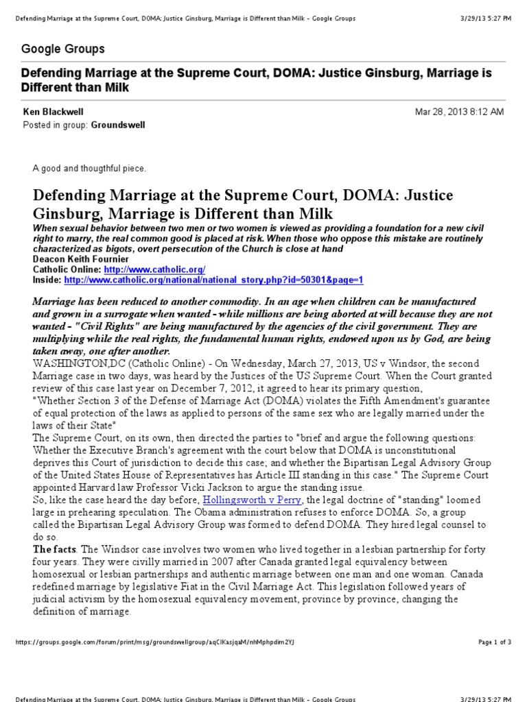 Defending Marriage at The Supreme Court, DOMA: Justice Ginsburg ...