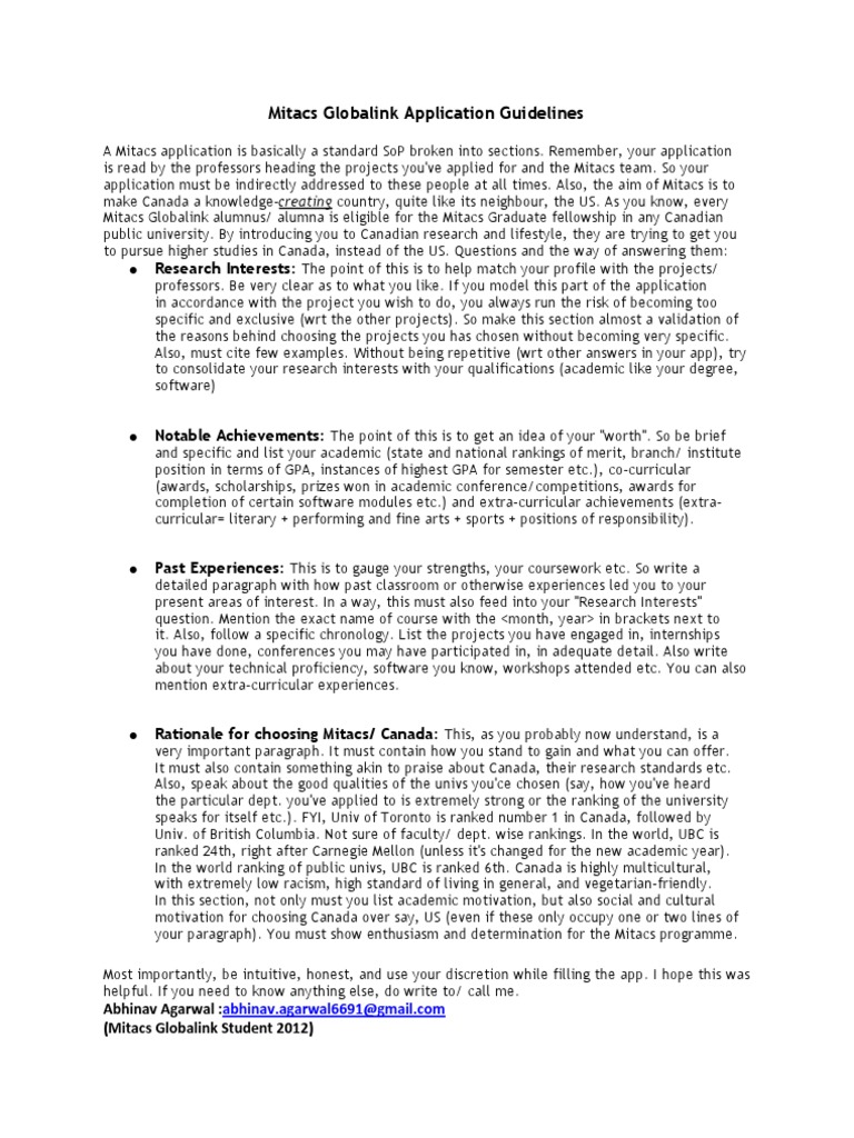 Mitacs Globalink Application Tips | PDF | Academia | Behavior Modification