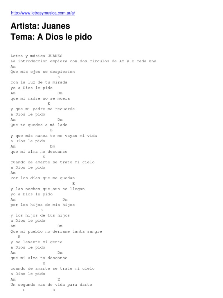 Letra de "A Dios le pido" de Juanes | PDF | Poesía