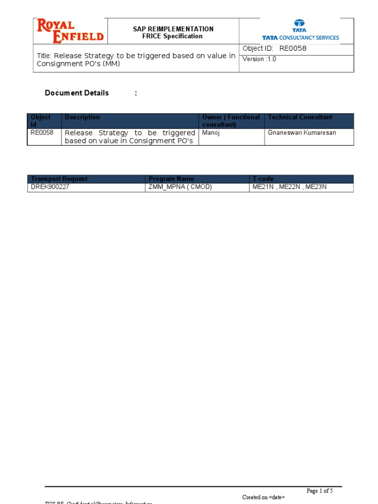Consignment PO Release Strategy in SAP | PDF | Specification (Technical ...