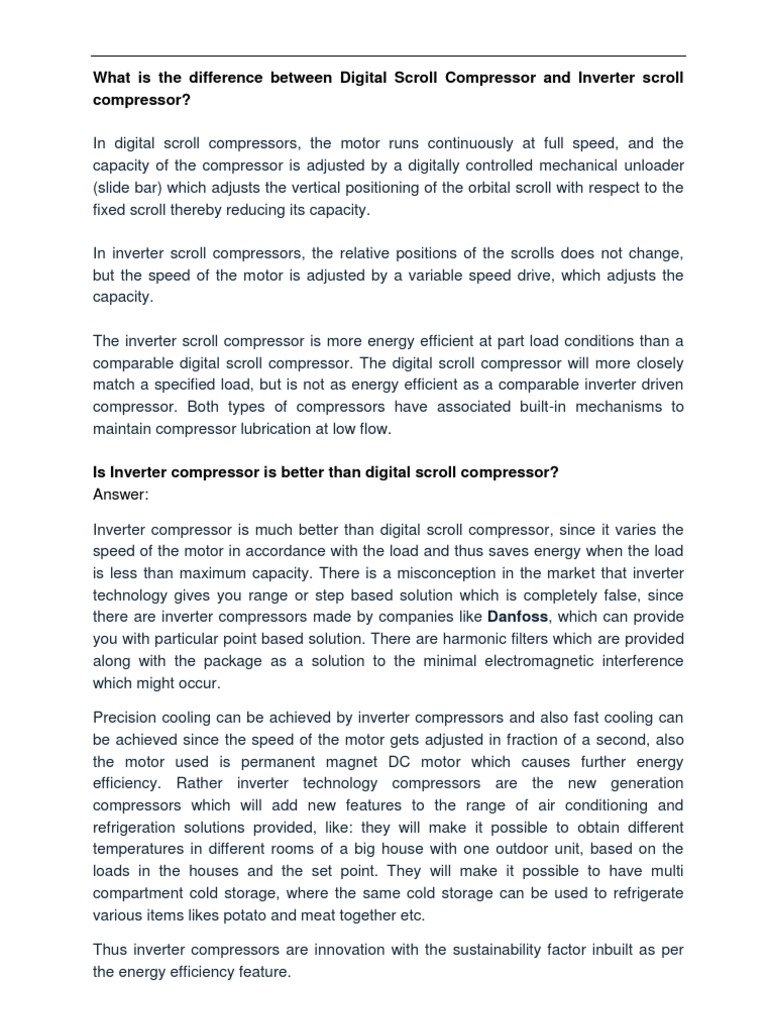 Inverter vs Digital Scroll Compressors | PDF | Power Inverter ...