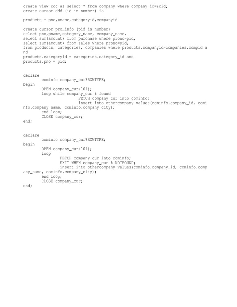Cursor in Oracle | Download Free PDF | Pl/Sql | Data Management Software