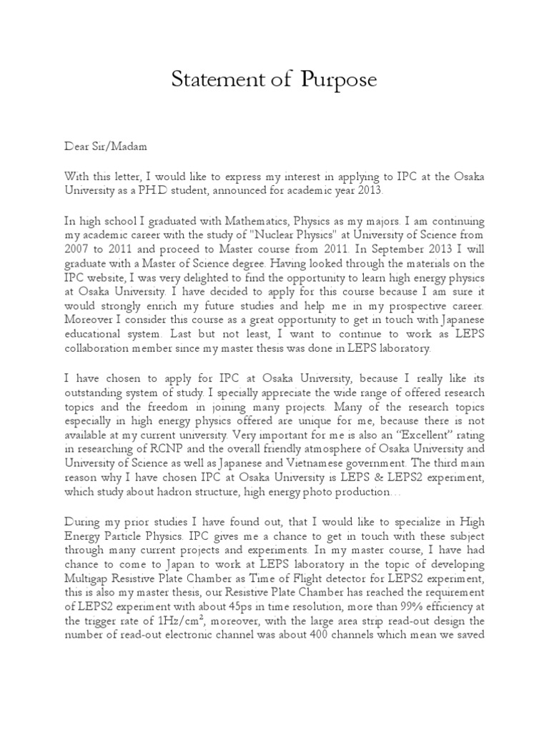 Motivation Letter | Particle Physics | Physics & Mathematics