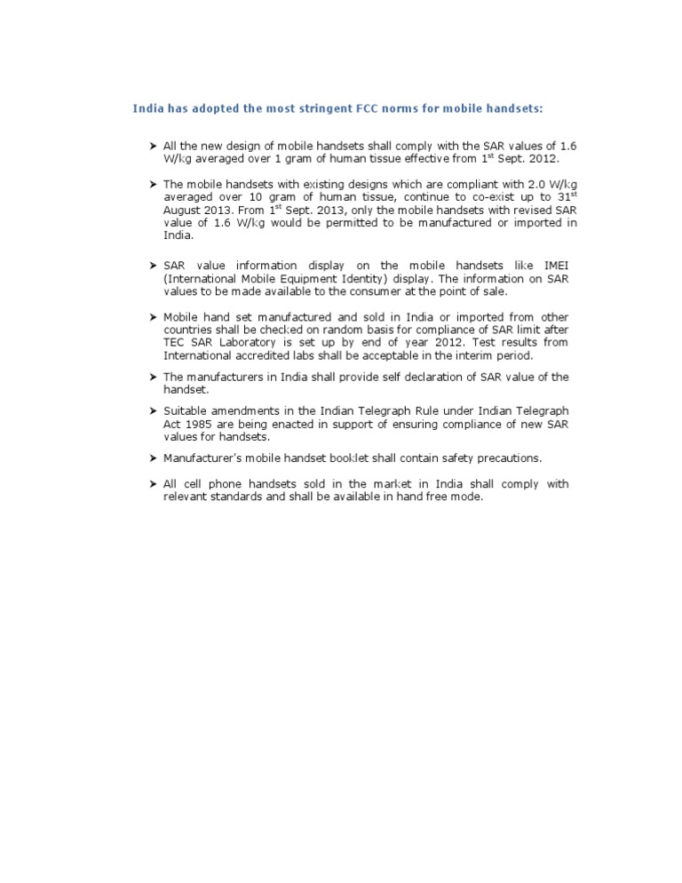 Revision of SAR Limit Mobile Handsets | PDF | Business
