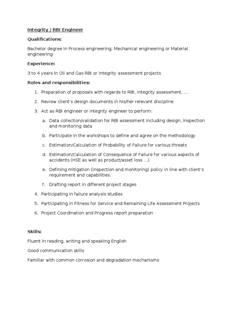 Asset Integrity Engineer Role Overview | PDF