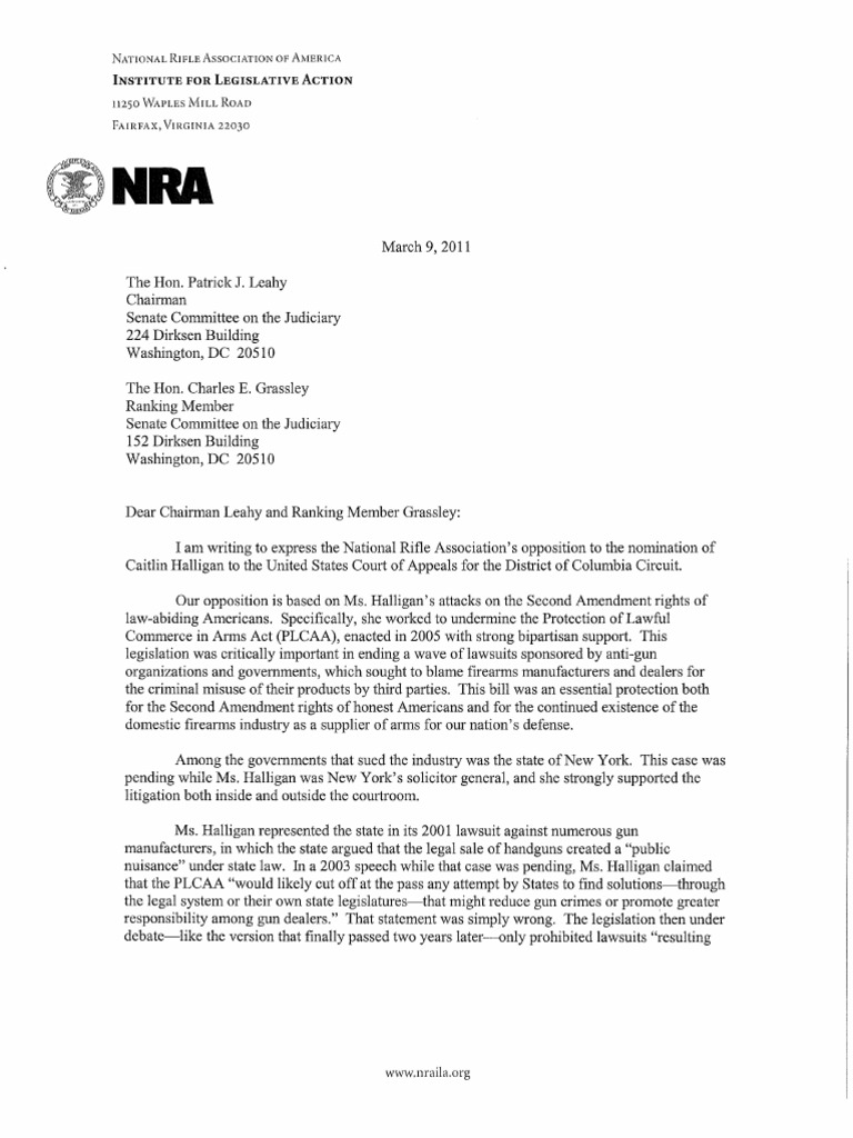 NRA Letter | National Rifle Association | Lawsuit