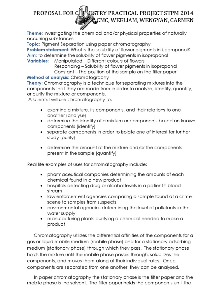 Proposal For Chemistry Project | PDF | Chromatography | Solubility