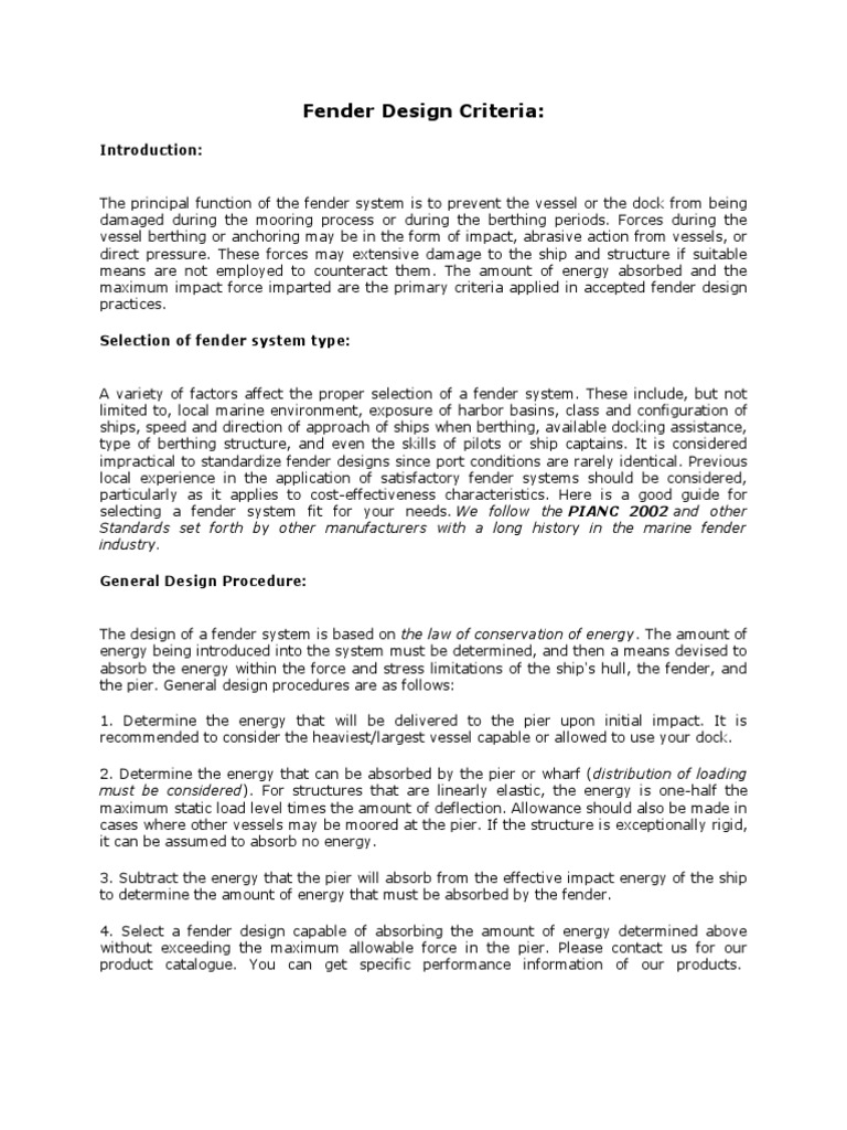 Fender Design Criteria | PDF | Tonnage | Ships