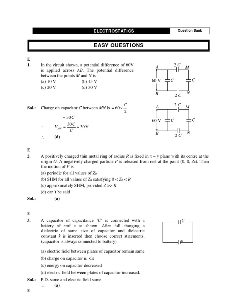 Electrostatics Question Bank | PDF | Electrostatics | Capacitor