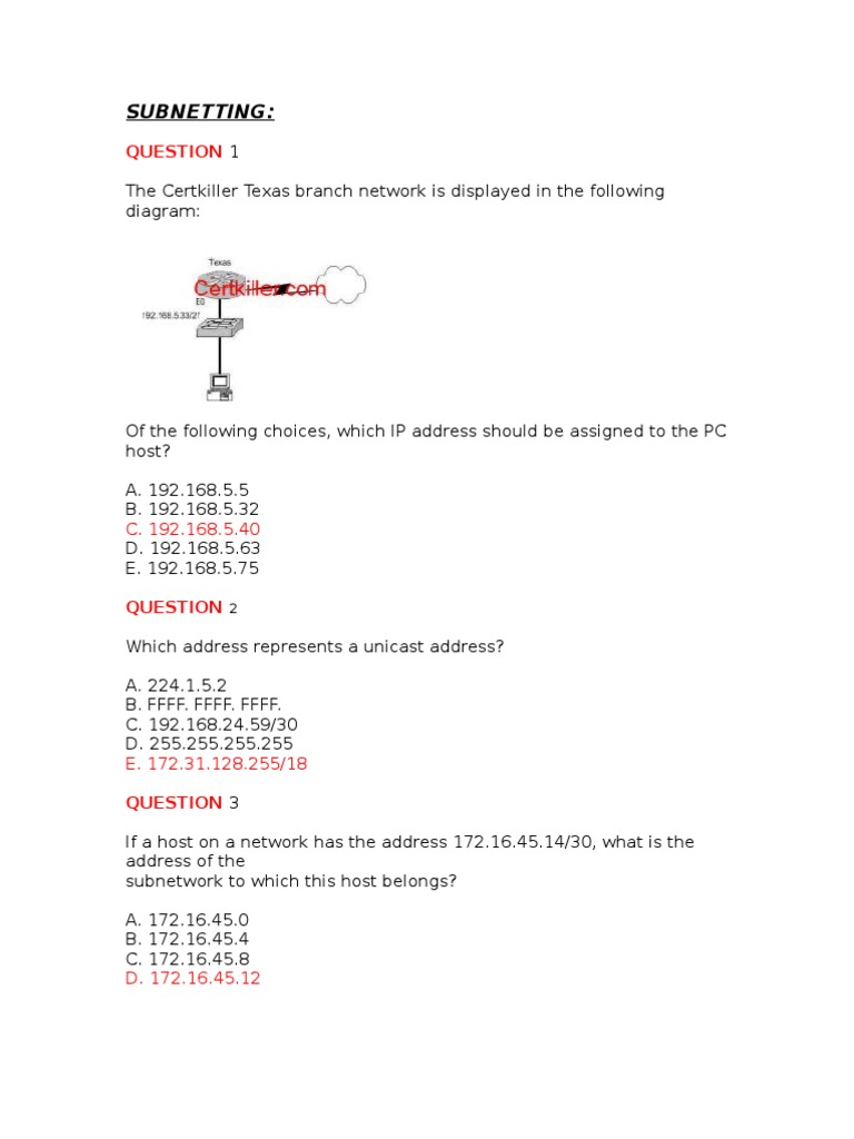 Sub Netting Pdf Ip Address Router Computing