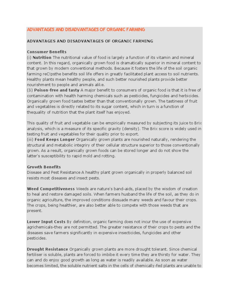 Advantages and Disadvantages of Organic Farming | PDF | Organic Farming ...