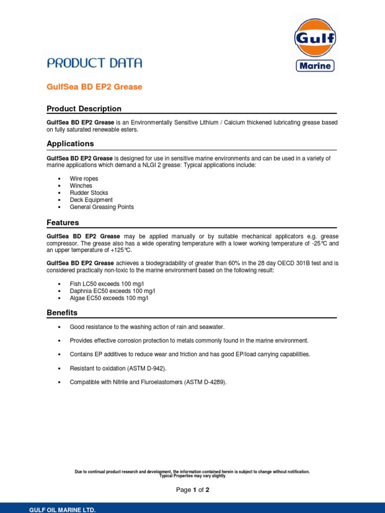 GulfSea BD EP2 Grease | PDF | Chemical Substances | Chemistry