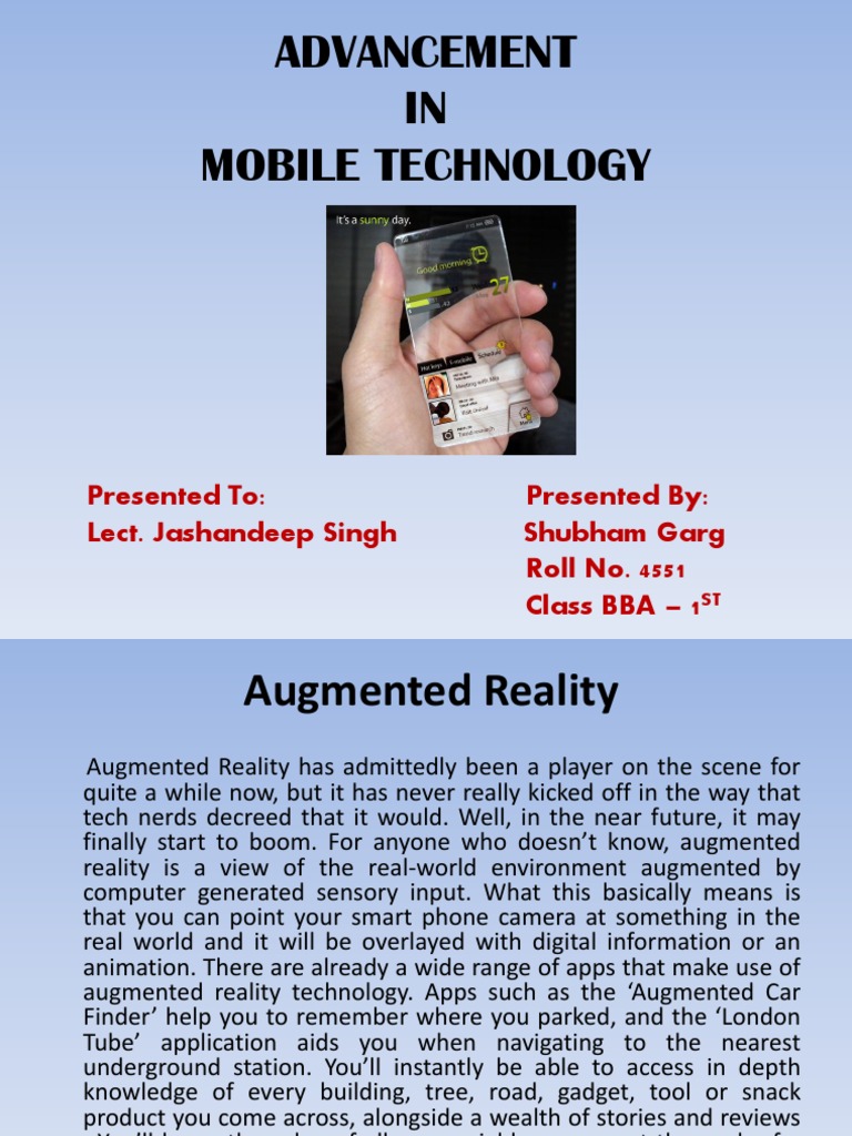 Advancement in Mobile Technology | PDF | Augmented Reality | Smartphone