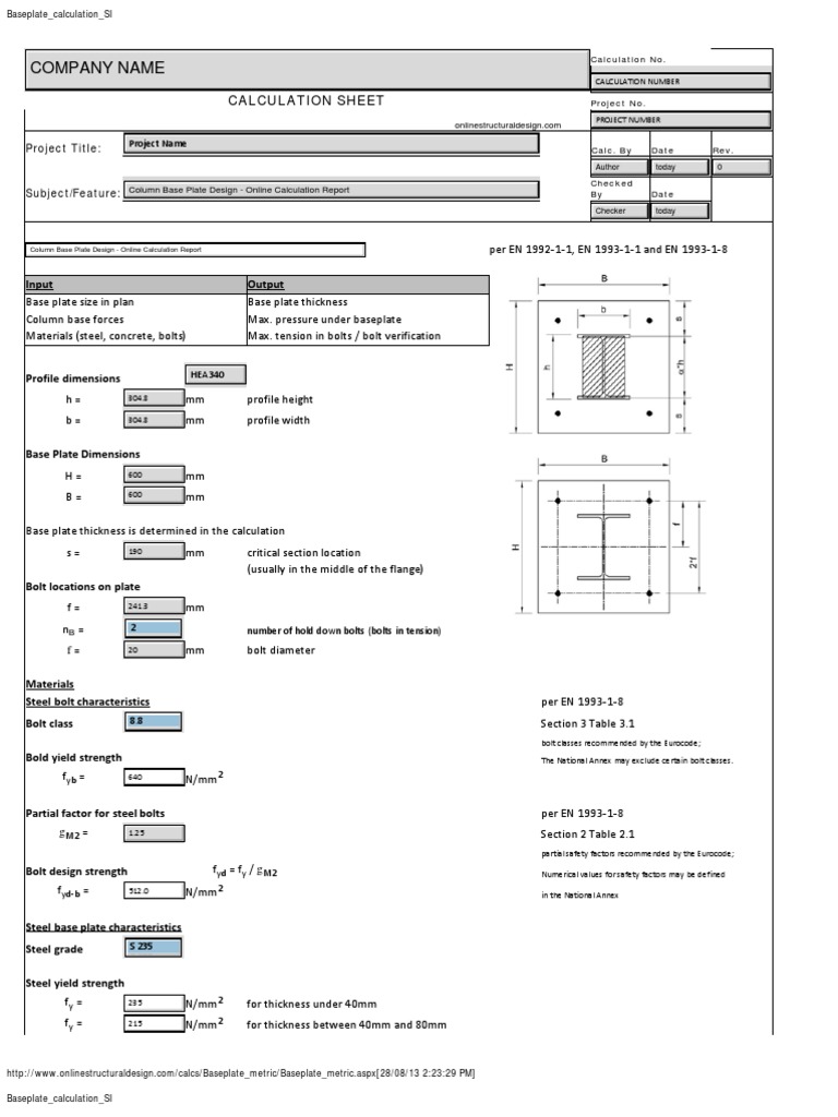 Base Plate Calculations I | PDF | Structural Steel | Column
