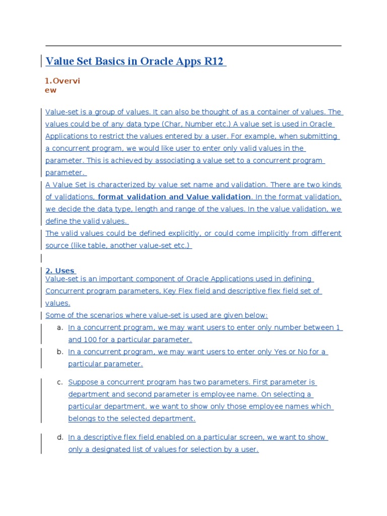 Oracle R12 Value Set Guide | PDF | Data Type | Databases