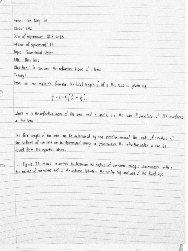 STPM Physics Experiment 13 Geometrical Optics Thin Lens (Third Term ...