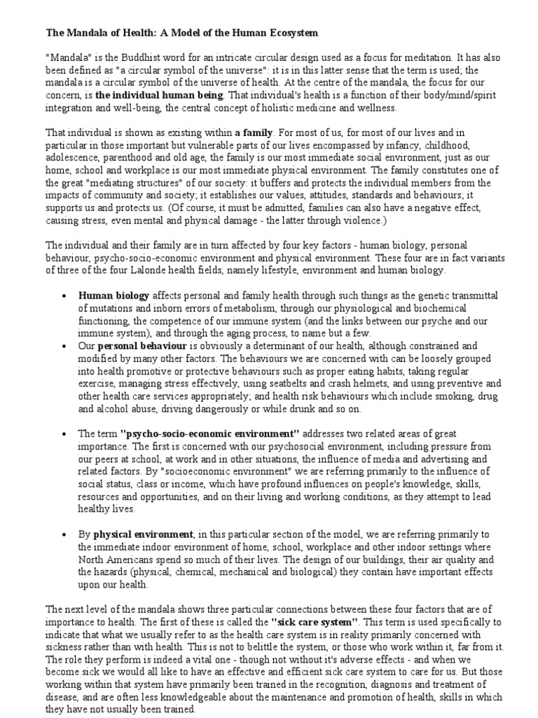 The Mandala of Health: A Model of the Human Ecosystem | PDF | Community ...